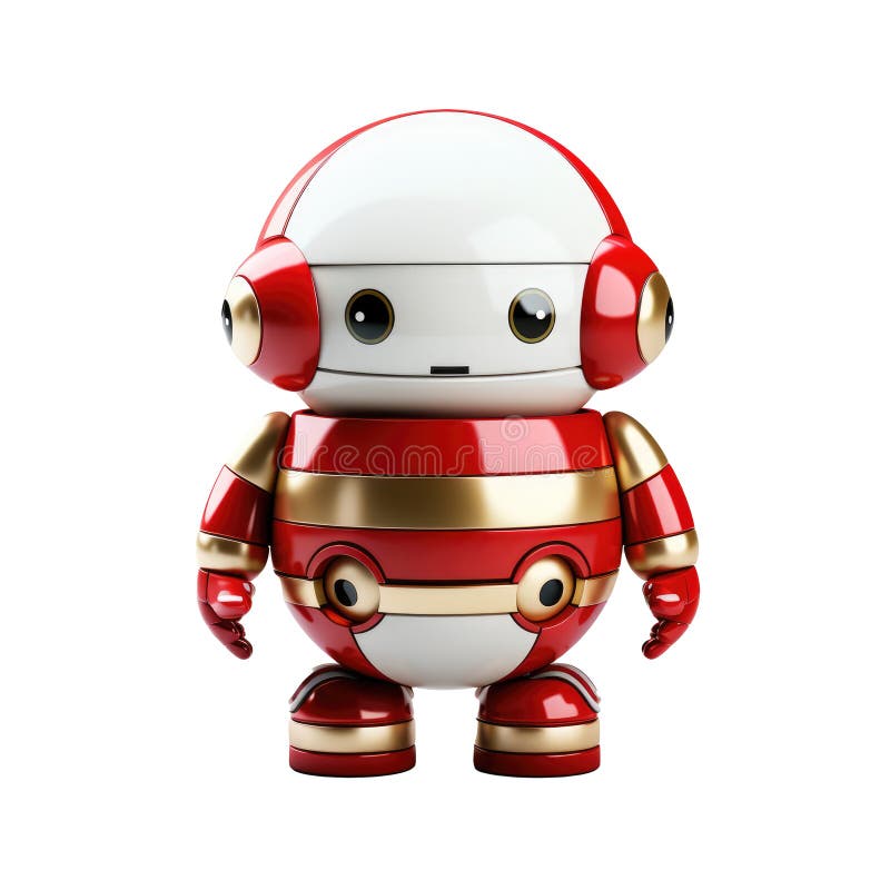 Red and White Little Cute Robot on a White Background. Stock ...