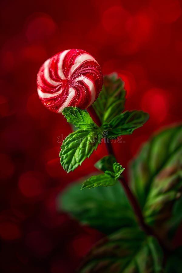A Red and White Lollipop on a Green Plant Stock Image - Image of leaf ...