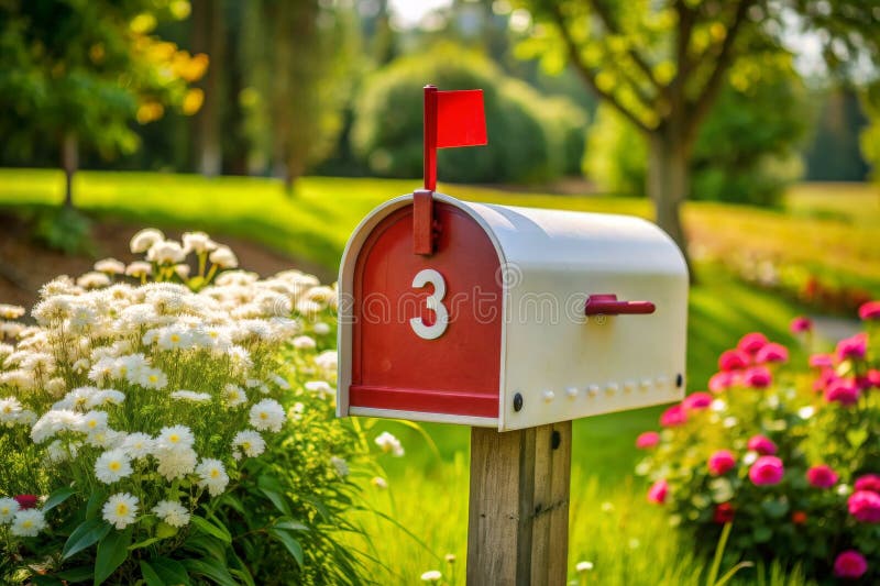A Red and White Mailbox with the Number 3 on it Stock Illustration ...
