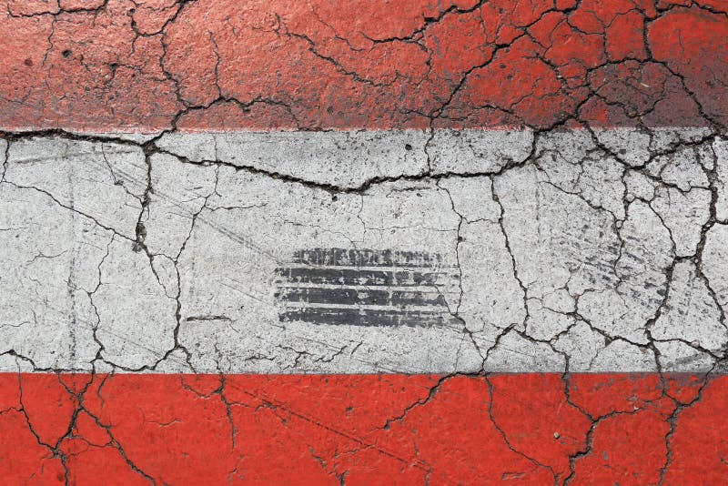 Red and White Road Marking on Old Asphalt Road Stock Image - Image of ...