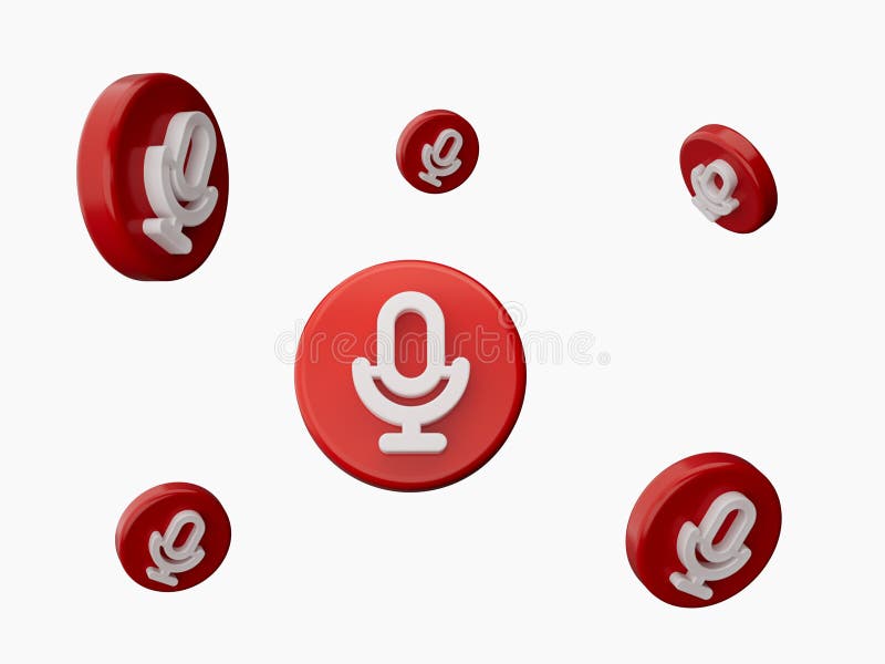 Red and White Mic Icon 3d Many Icons Flying 3d Illustration Stock ...