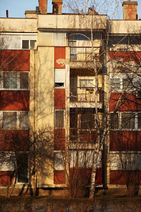 Red and White Old Residential Building Stock Image - Image of trees ...