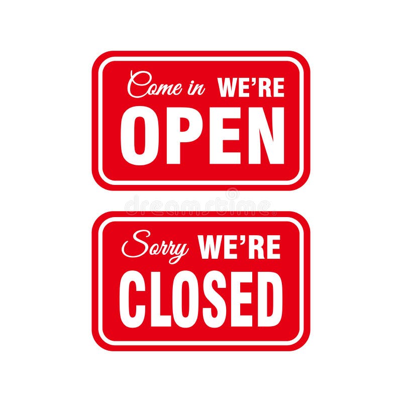 Red White Open and Closed Plate Shop Signs Illustration Template Vector ...