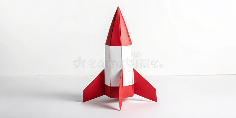 Red and White Origami Rocket Paper Craft, Space Launch Concept ...