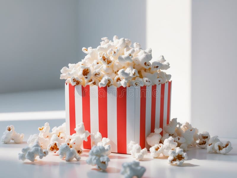 The Red and White Paper Box is Filled with Popcorn. Stock Photo - Image ...