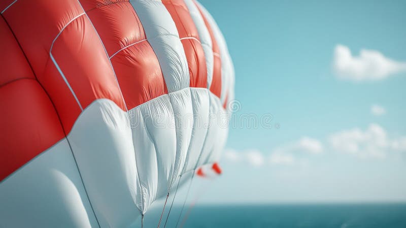 Red and White Parachute Over Blue Ocean Under Bright Sky Stock ...