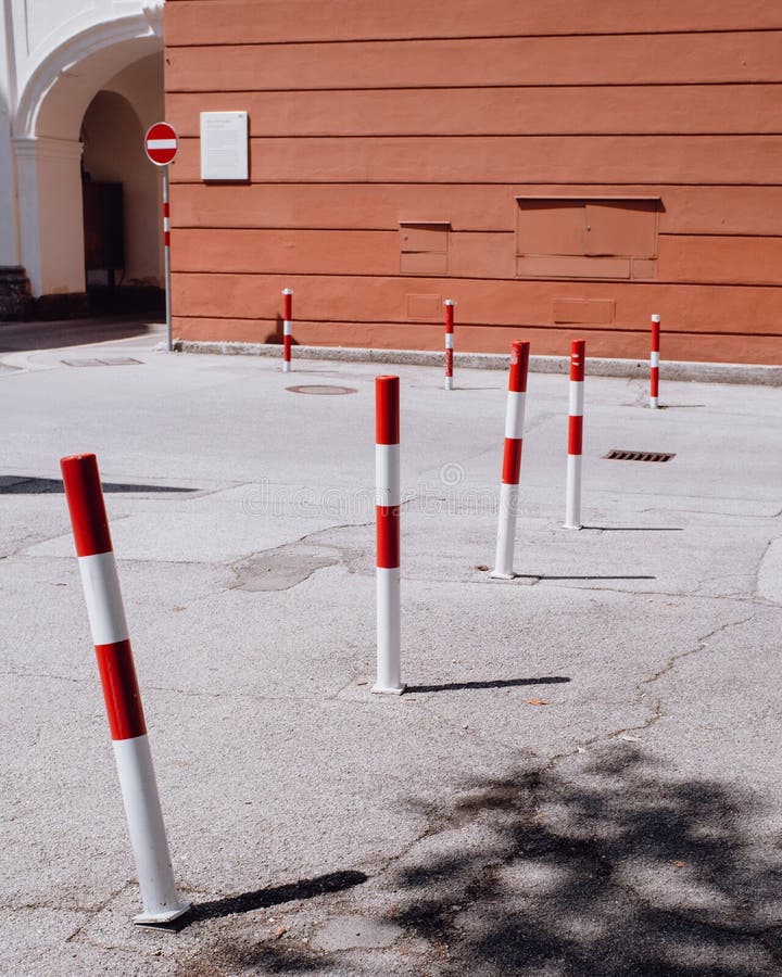 Red and White Parking Bollards in Vienna Stock Photo - Image of posts ...