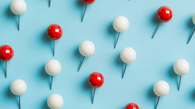 Red and White Pins, Top View, in Blue Background Stock Illustration ...