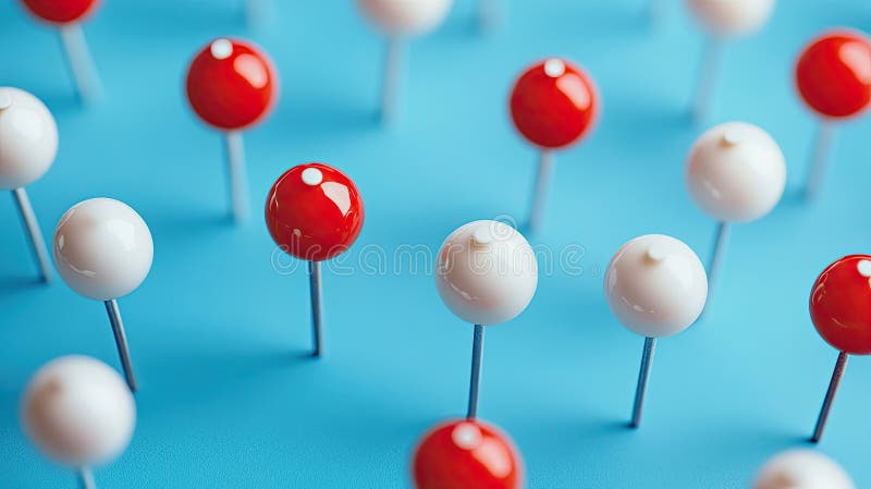 Red and White Pins, Top View, in Blue Background Stock Illustration ...