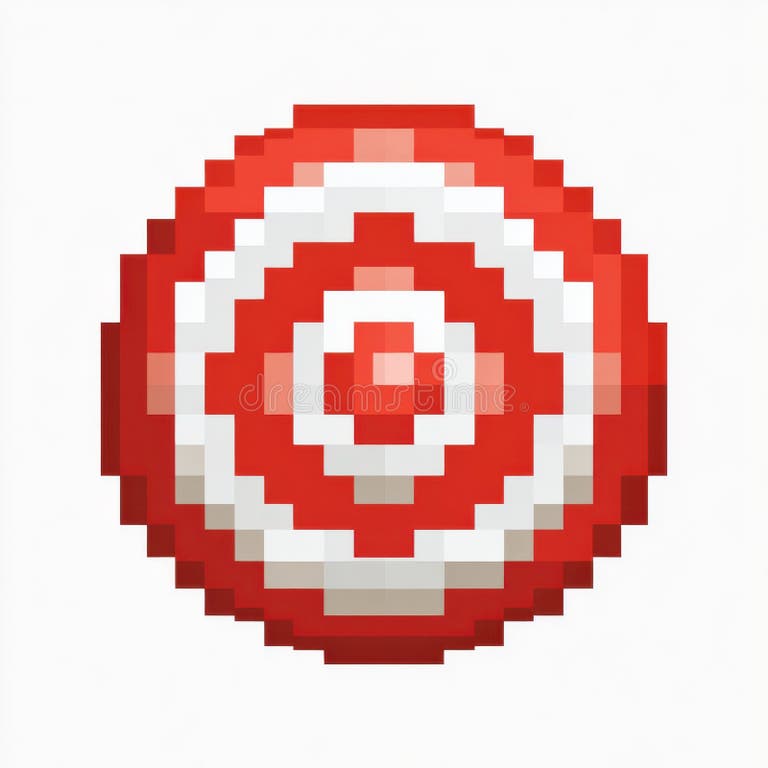 Red and White Pixel Art Target Circular Concentric Design Stock ...