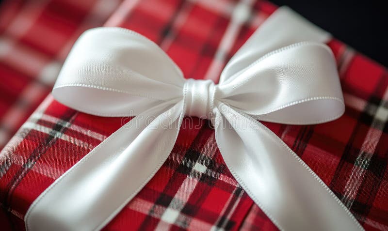 A Red and White Plaid Box with a White Bow on Top Stock Image - Image ...
