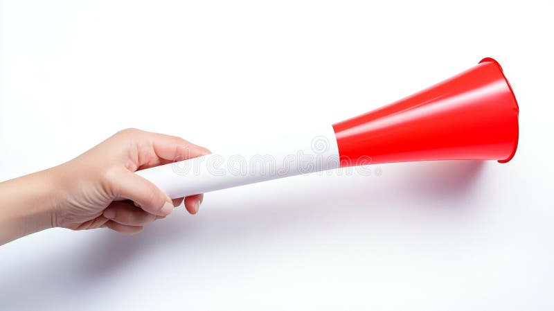 Red and White Plastic Megaphone Held in Hand for Announcing or Cheering ...