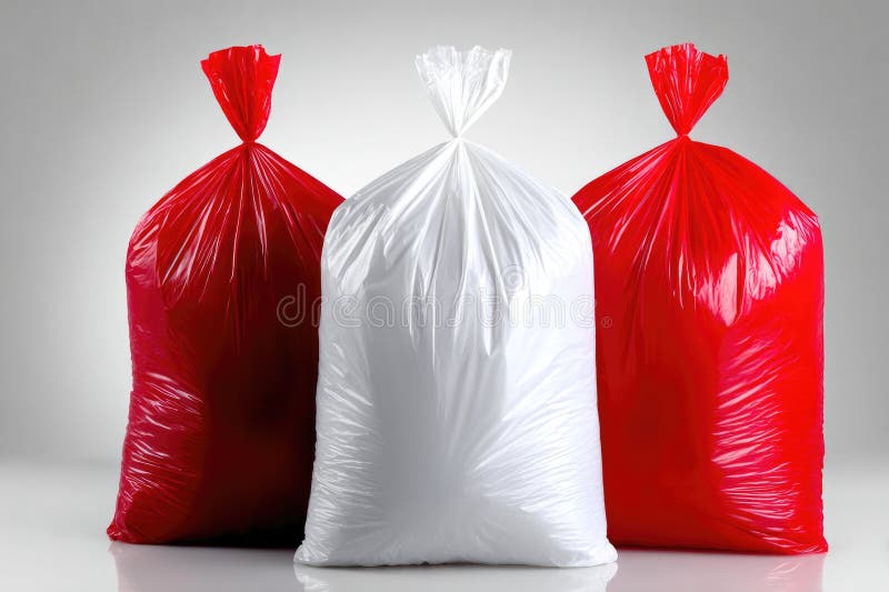 Red and White Plastic Trash Bags Grouped. Stock Illustration ...