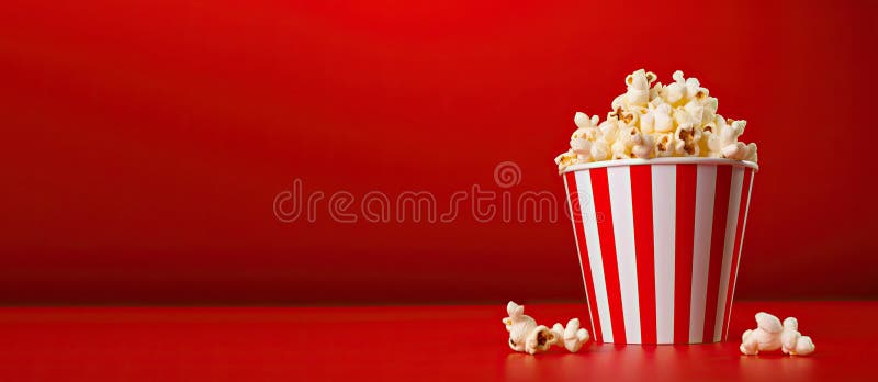 Red and White Popcorn Box on a Red Backdrop. Generative AI Stock ...