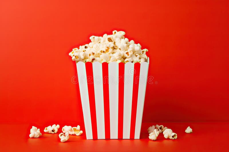Red and White Popcorn Box on a Red Backdrop. Generative AI Stock ...