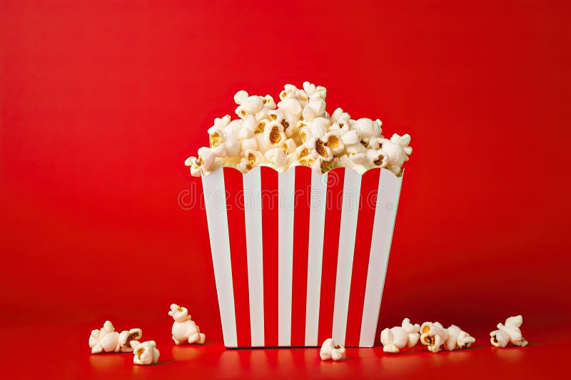 Red and White Popcorn Box on a Red Backdrop. Generative AI Stock ...