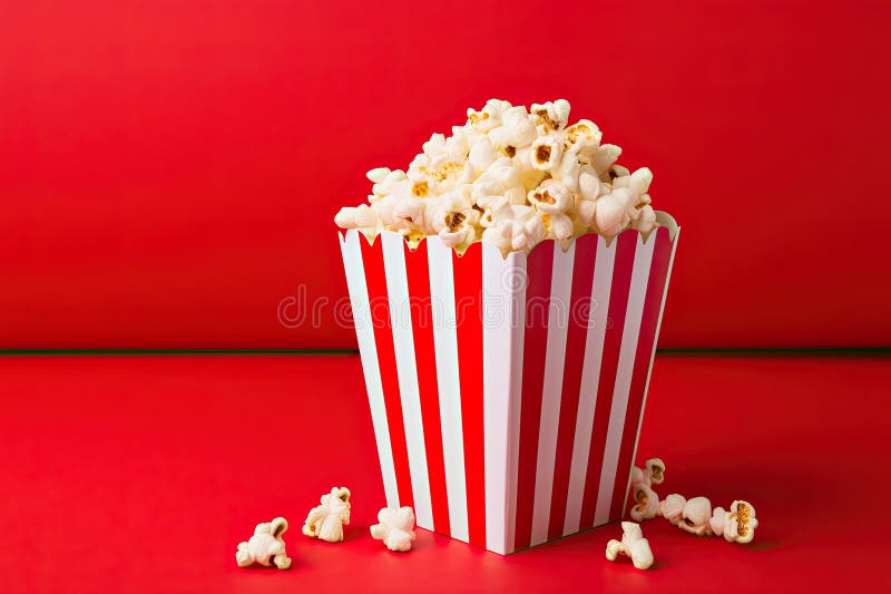 Red and White Popcorn Box on a Red Backdrop. Generative AI Stock ...