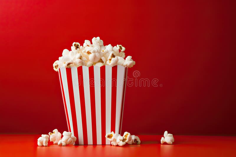 Red and White Popcorn Box on a Red Backdrop. Generative AI Stock ...