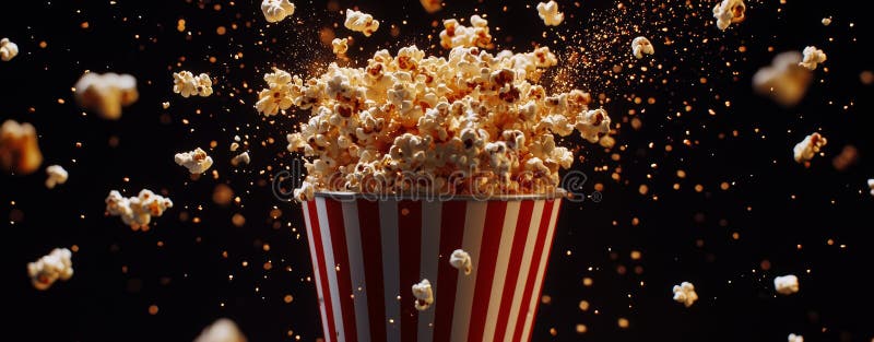 A Red and White Popcorn Bucket Basket, Levitating with Motion Particles ...