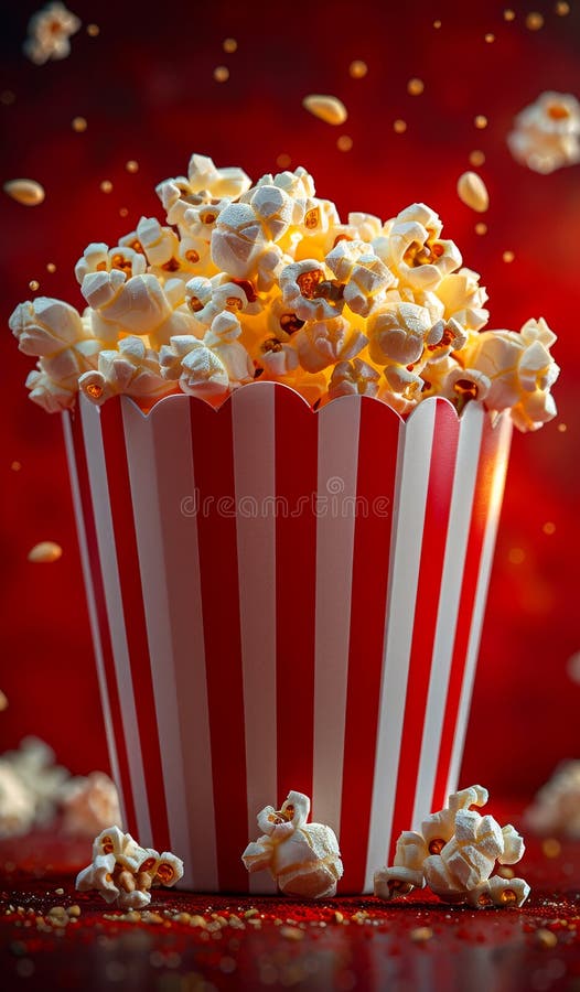 A Red and White Popcorn Bucket Filled with Popcorn Stock Photo - Image ...