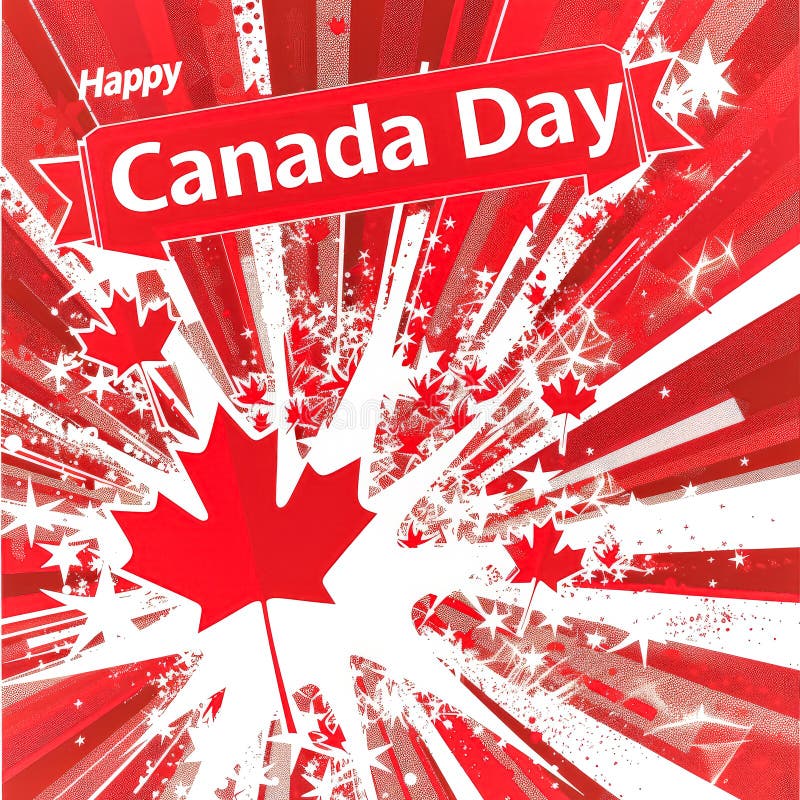 A Red and White Poster with a Red Maple Leaf and the Words Happy Canada ...