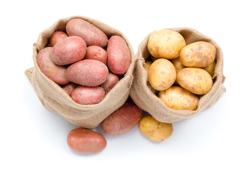 Red and White Potatoes in Burlap Sack Stock Photo - Image of potatoes ...