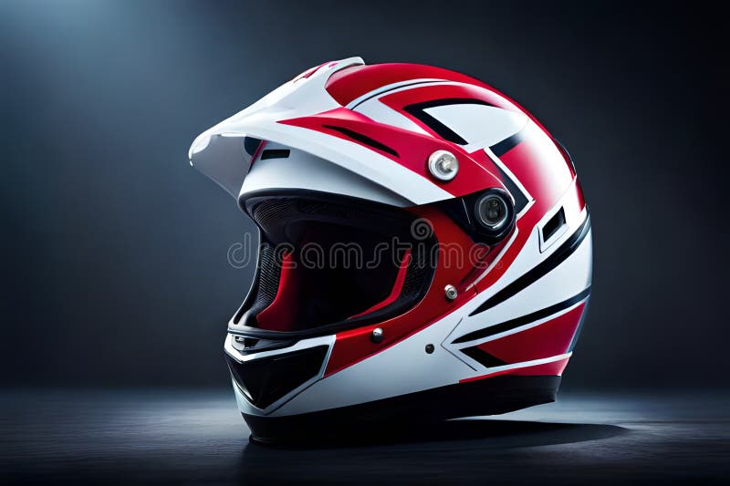 Red and White Racer Helmet Isolated on Dark Background Stock ...