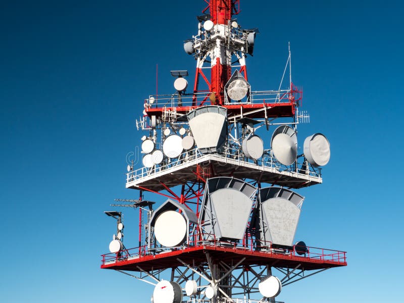Red and White Radio Tower stock photo. Image of telecommunication ...