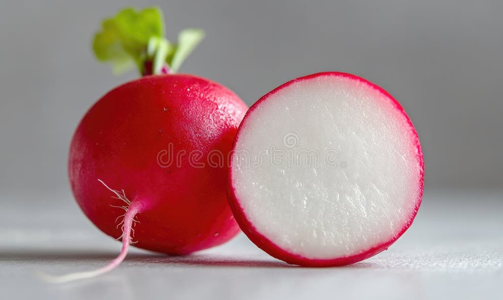 A Red and White Radish with a Green Leaf on Top Stock Image - Image of ...