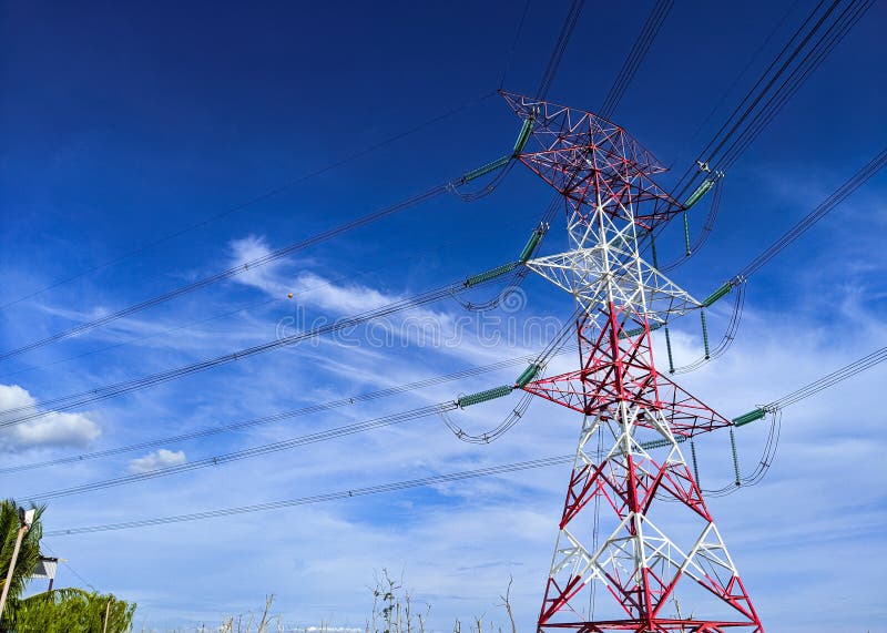 Red, White and Red Painted Power Pole Stock Photo - Image of mountain ...