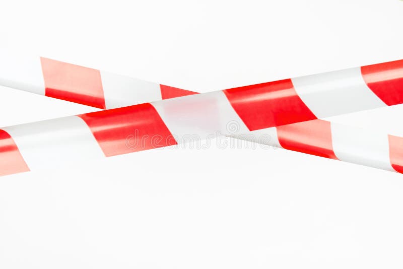 Red and White Restrictive Tape on a White Background. the Tape is ...