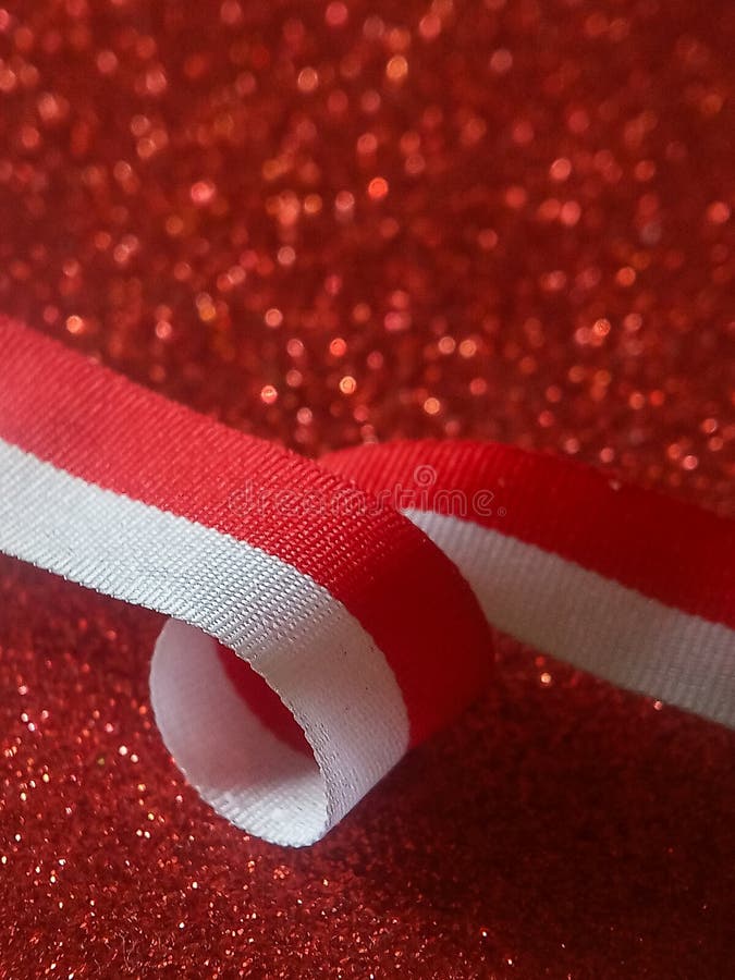 Red White Ribbon with Red Boleh Glittering Background Stock Photo ...