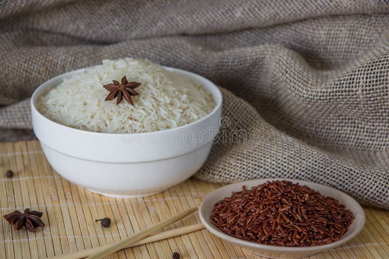 Red and White Rice with Spices. Raw Asian Rice Stock Photo - Image of ...