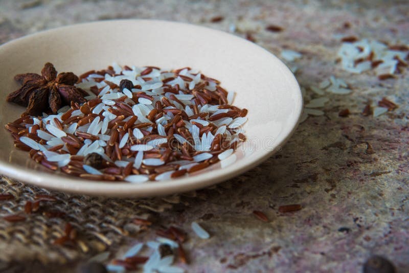 Red and White Rice with Spices. Raw Asian Rice Stock Photo - Image of ...