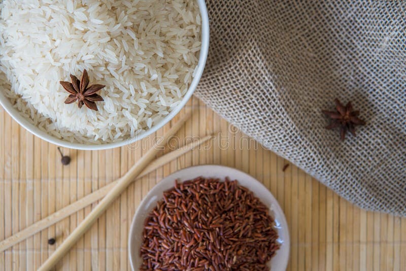 Red and White Rice with Spices. Raw Asian Rice Stock Image - Image of ...