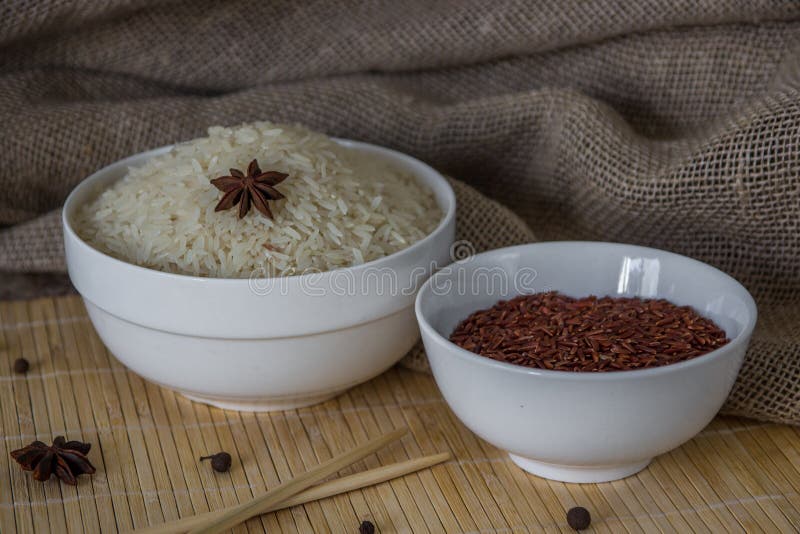 Red and White Rice with Spices. Raw Asian Rice Stock Photo - Image of ...