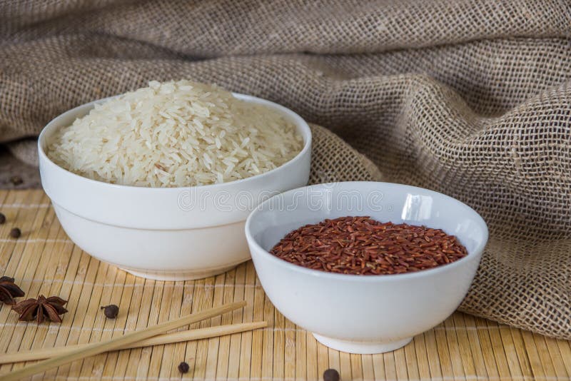 Red and White Rice with Spices. Raw Asian Rice Stock Photo - Image of ...