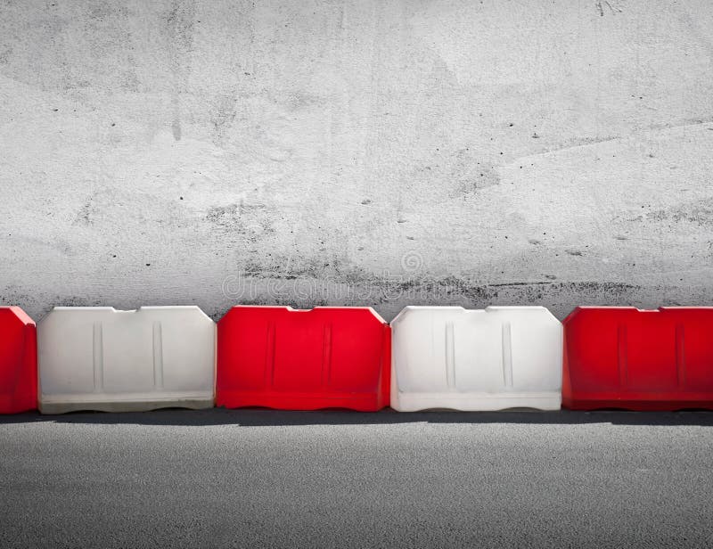 Red and White Striped Concrete Road Barrier Stock Image - Image of edge ...