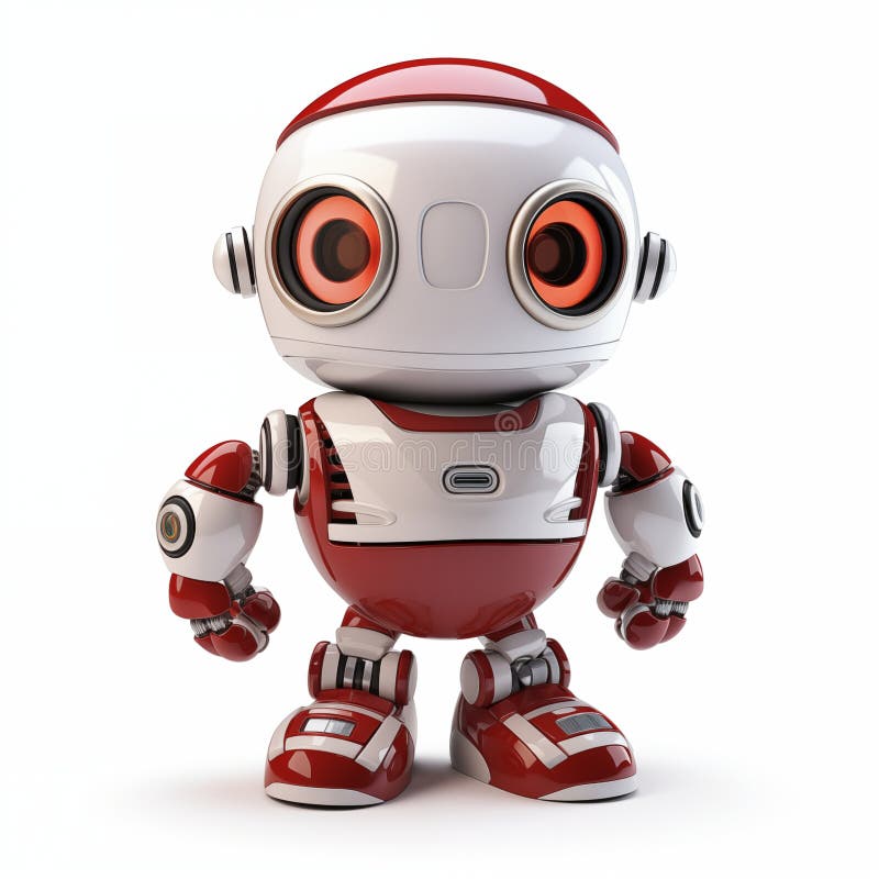 Red and White Robot with Big Round Eyes Standing in a Playful Pose ...