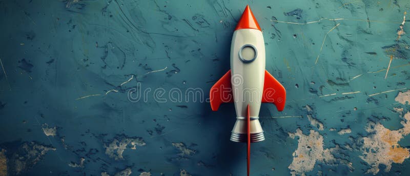 Red and White Rocket on Blue Vintage Wall Stock Photo - Image of ...