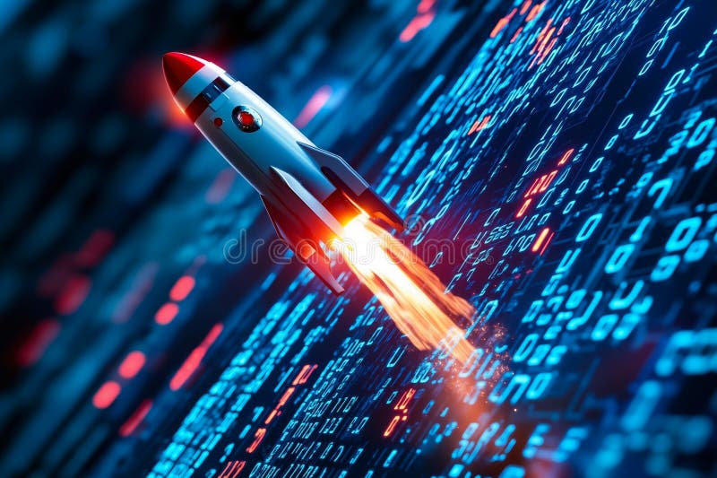 Red White Rocket Launching Computer Screen Digital Stock Photos - Free ...