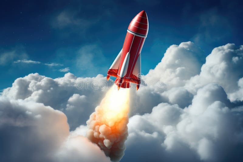 A Red and White Rocket Launches into the Sky, Propelled by Incredible ...