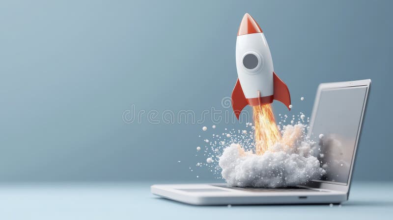 Red and White Rocket Launching from Computer Screen, Digital Stock ...