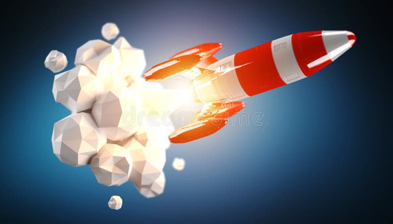 Red and White Rocket Launching 3D Rendering Stock Illustration ...