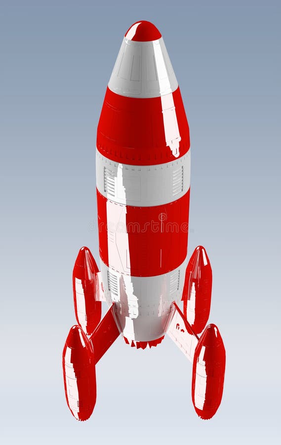 Red and White Rocket Launching 3D Rendering Stock Illustration ...