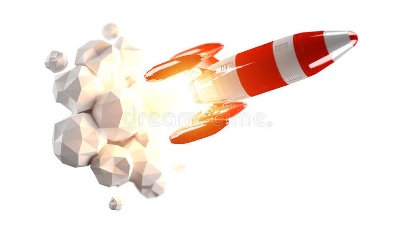 Red and White Rocket Launching 3D Rendering Stock Illustration ...