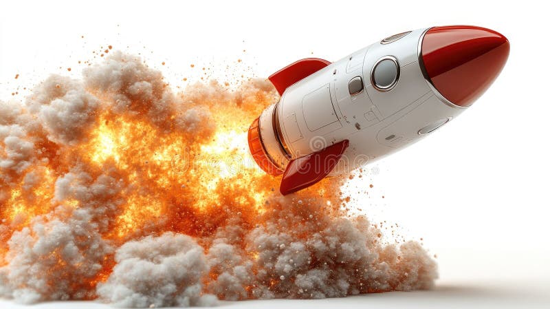 Red Rocket Launching Fire Smoke Startup Success Business Growth Stock ...