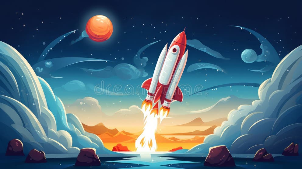 Red and White Rocket Launching into the Sky Stock Image - Image of ...