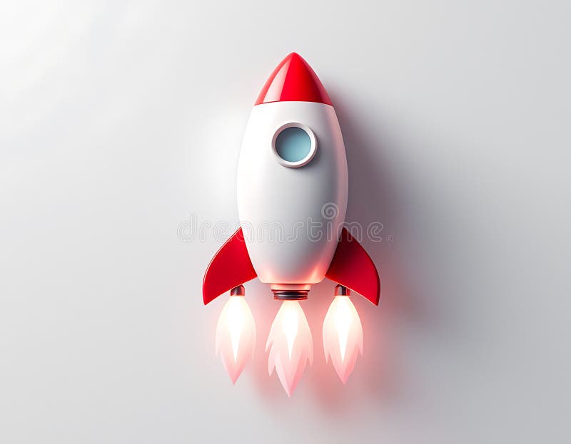 A Red and White Rocket Ship Launching into Space: a Symbol of ...