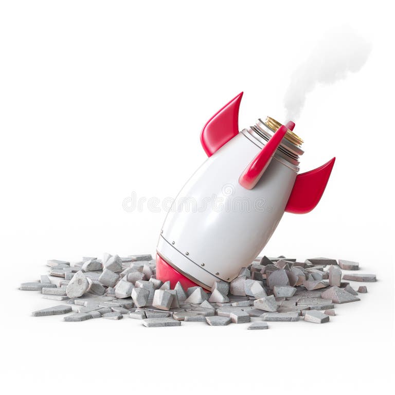 Red and White Rocket Spaceship Crashed on White Background 3d Rendering ...